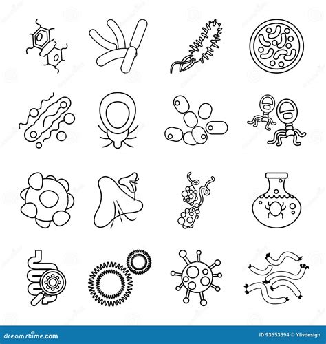 Virus Bacteria Icons Set Outline Style Stock Vector Illustration Of