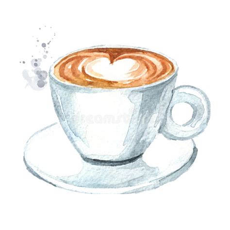 Latte кофе с циннамоном и кофейными зернами Иллюстрация акварели