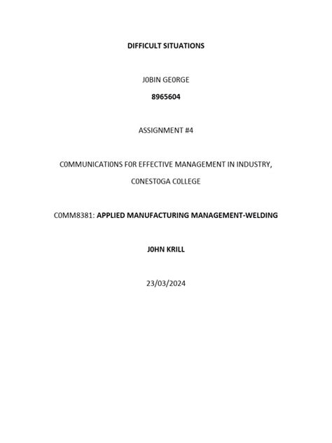 Assignment 4 Difficult Situations Pdf