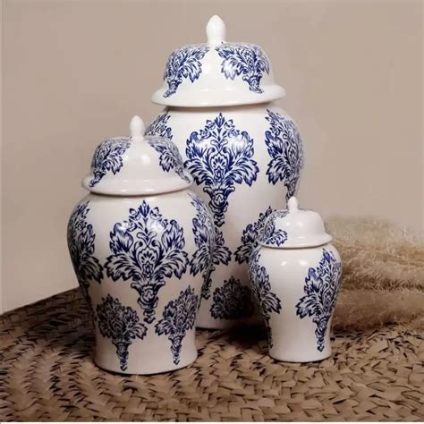 خرید و قیمت جینجر جار سرامیکی طرح داماس آبی ارسال پس کرایه هزینه