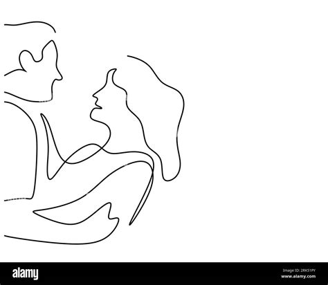 Hand Drawing Single One Line Of Couple Hugging Isolated On White