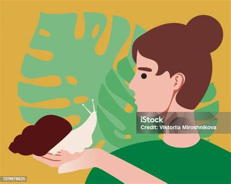 Escargot Dans La Main De La Femme Illustration Plate De Stock De