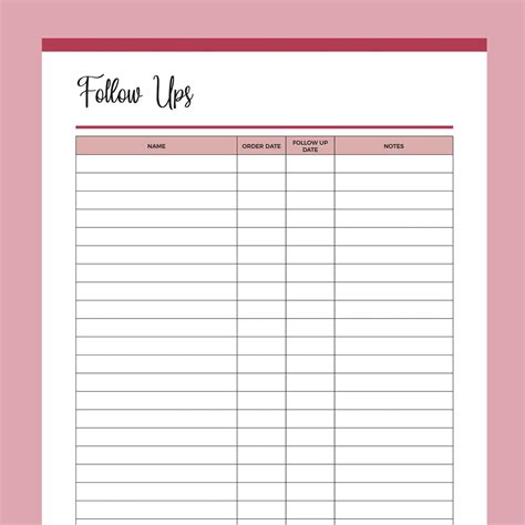 Printable Customer Follow Up Tracker Instant Download Pdf A4 And Us Letter Plan Print Land