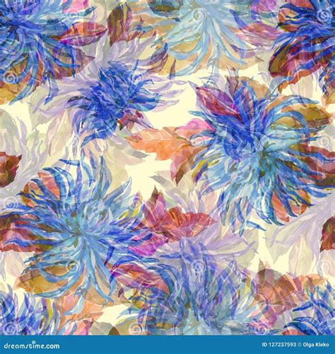 Seamless Pattern Colorful Dahlia Watercolor Background Stock Illustration Illustration Of