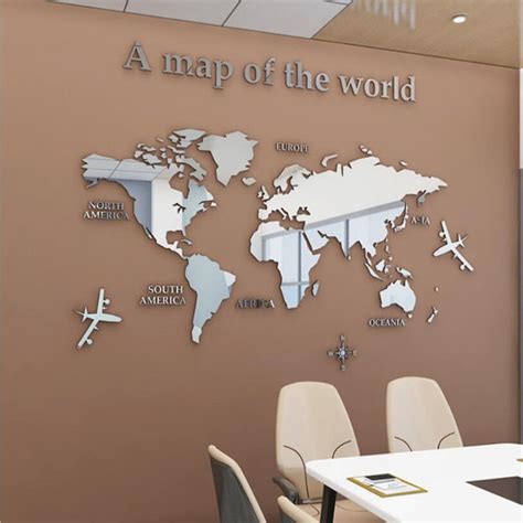 3d Mirror World Map Art Removable Wall Sticker Acrylic Mural Decal Home