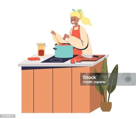 부엌에서 요리 하는 소녀 아이 어린 아이는 집에서 집안일을 하는 데 도움이됩니다 가정을 돕는 아이들 가사 집안일에 대한 스톡