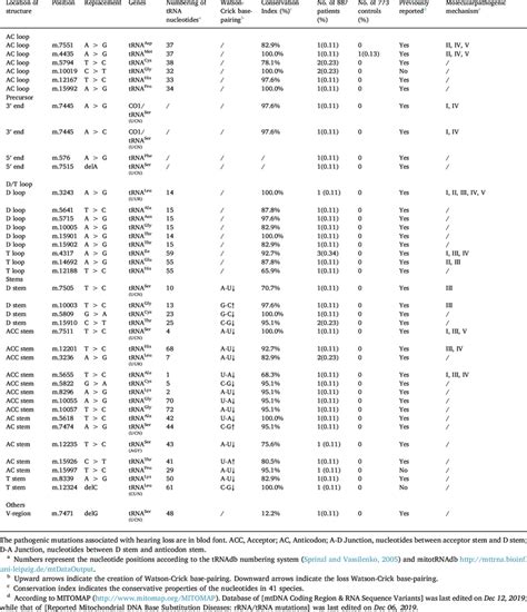 Mitochondrial Trna Pathogenic Likely Pathogenic Mutations In A Cohort Download Scientific