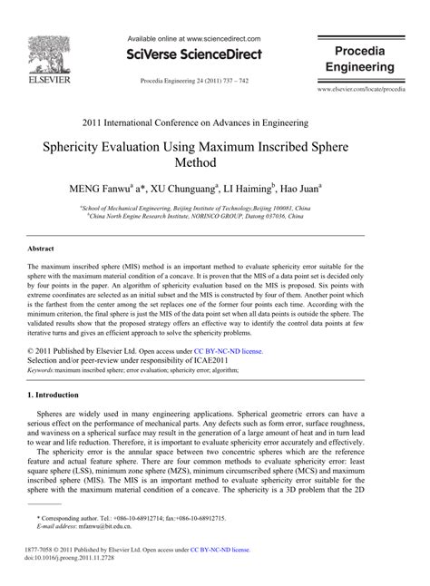 Pdf Sphericity Evaluation Using Maximum Inscribed Sphere Method