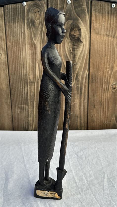 Vintage Ebony Heavy Wood Art Hand Carved Elegant Praying African Lady