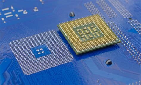 Computer Processor On Blue Motherboard Circuit Stock Image Image Of