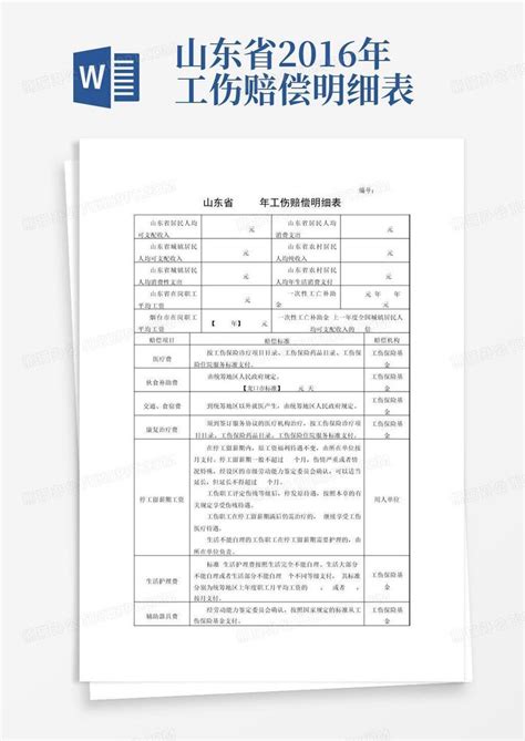 山东省2016年工伤赔偿明细表Word模板下载 编号lkmbymbr 熊猫办公