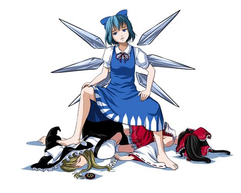 Blondes Touhou Wings Blue Eyes Vectors Cirno Ribbons Blue Hair Kirisame Marisa