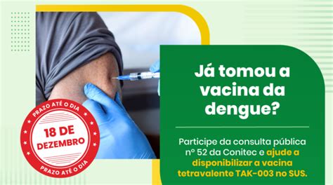 Conitec abre consulta pública para incorporar vacina da dengue no SUS TJCC