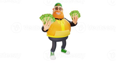 3d Illustration Rich Fat Man 3d Cartoon Character Rich Man Holding A