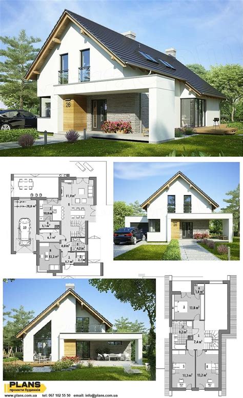 Мансардный коттедж с вторым светом и гаражом Facade House House
