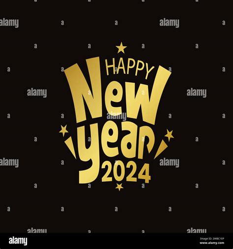 Happy New Year Gold Color Typography Design On Black Background Custom