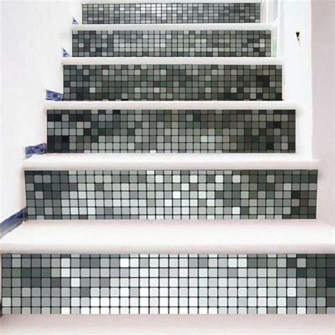 New D DIY PVC Waterproof Stair Decals Wall Floor Sticker Mosaic Silver QS Stair Stickers