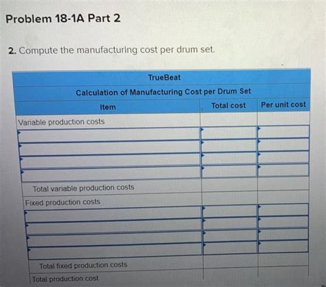 solved required information problem 18 1a cost computation