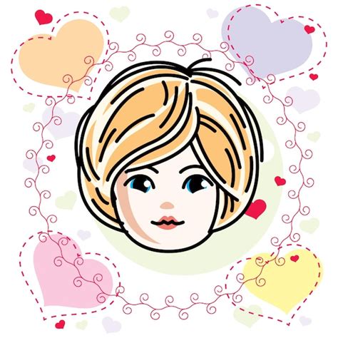 아름 다운 금발 소녀 얼굴 긍정적인 얼굴 기능 발렌타인 데이 클립 아트의 벡터 일러스트 레이 션 프리미엄 벡터