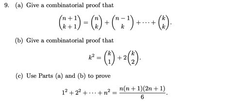 Solved 9 A Give A Combinatorial Proof That A 1