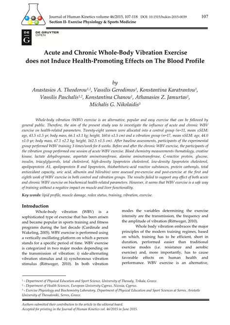 Pdf Acute And Chronic Whole Body Vibration Exercise Does Not Induce