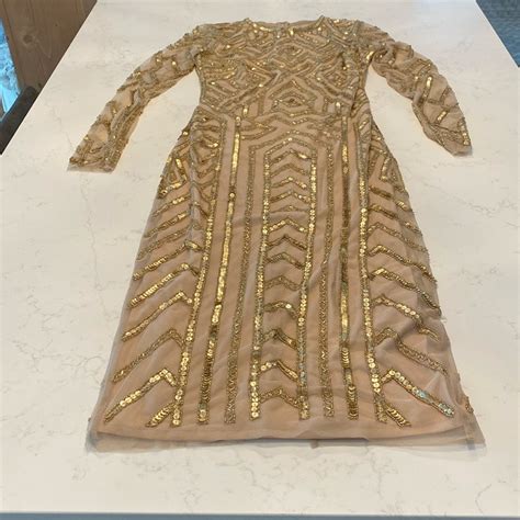Gianni Bini Beige And Gold Sequin Cocktail Dress Gem