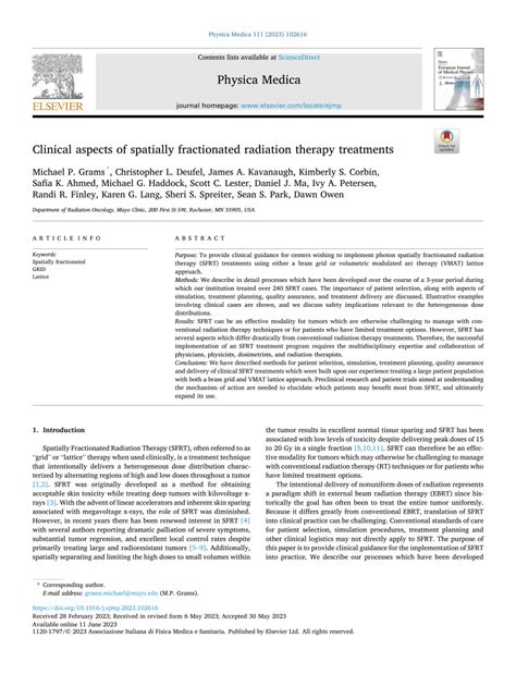 Pdf Clinical Aspects Of Spatially Fractionated Radiation Therapy Treatments