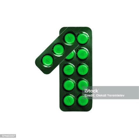 의학 및 교육 숫자 1은 흰색 고립 된 배경에 녹색 알약에서 배치됩니다 정사각형 프레임 0명에 대한 스톡 사진 및 기타 이미지