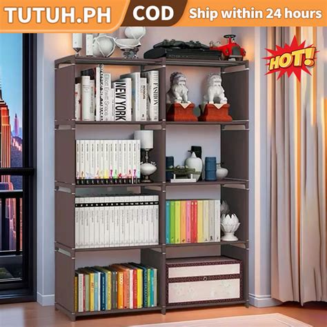 ⚡cod⚡ 4 Tier 8 Cubes Diy Bookshelf Double Storage Rack Simple Bookshelf