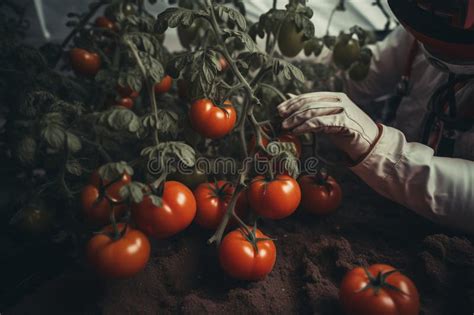 Astronaut Planting Tomato Plants Planet Mars Colonization Concept