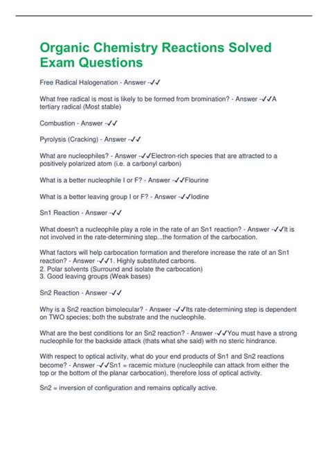 Organic Chemistry Reactions Solved Exam Questions Organic Chemistry Reactions Stuvia Us