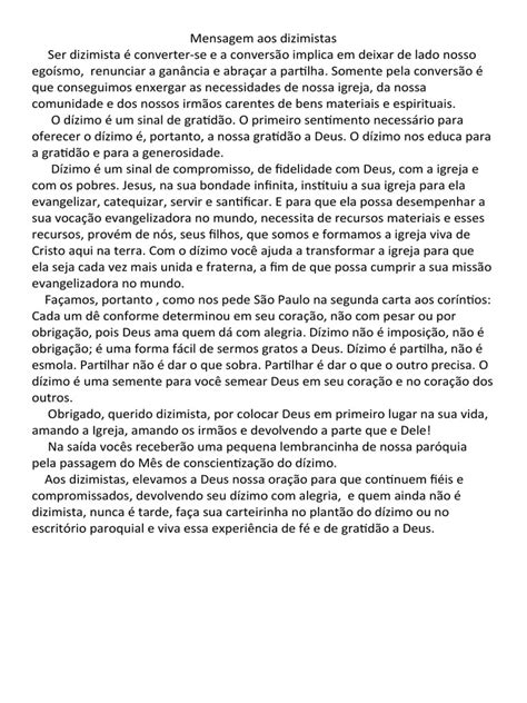 Mensagem Dízimo Pdf