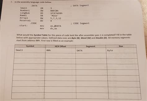 Solved 7 In The Assembly Language Code Below DATA DATA Chegg Com