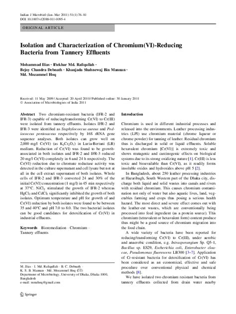 Pdf Isolation And Characterization Of Chromiumvi Reducing Bacteria From Tannery Effluents