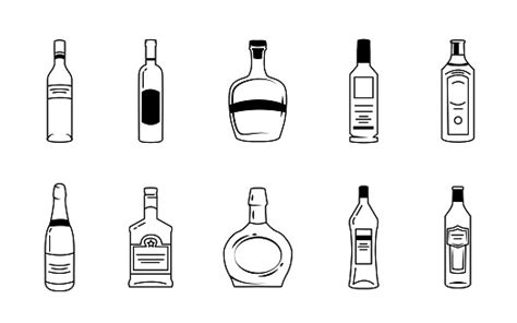 알코올 음료 라인 아이콘 맥주 와인 바 칵테일로 병을 간략하게 설명합니다 병에 대한 스톡 벡터 아트 및 기타 이미지 병