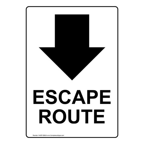Portrait Escape Route Down Arrow Sign With Symbol NHEP