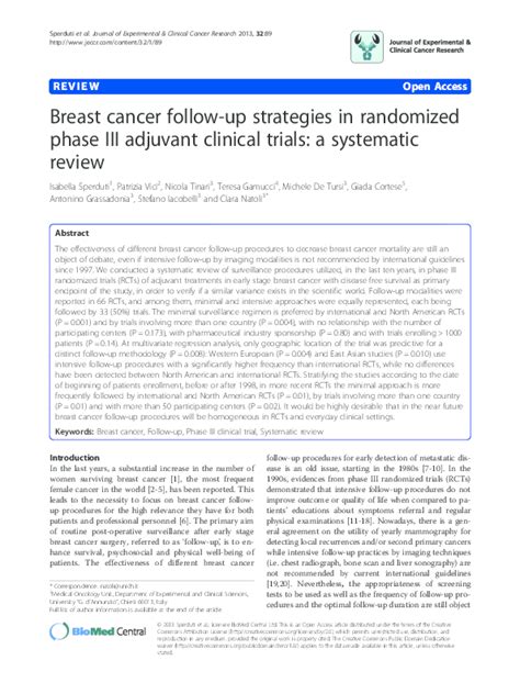 Pdf Breast Cancer Follow Up Strategies In Randomized Phase Iii Adjuvant Clinical Trials A