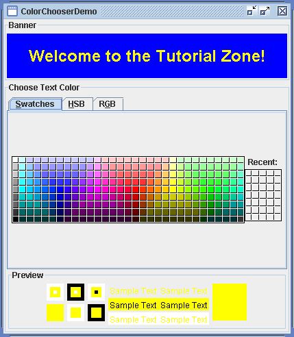 Swing Colorchooser Demo Color Chooser Swing Jfc Java