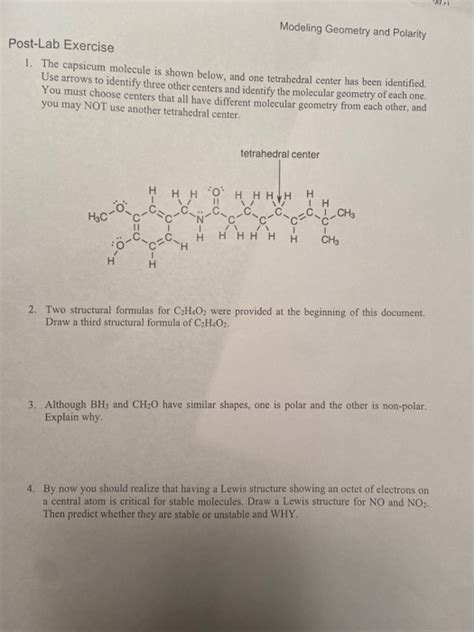 Solved Modeling Geometry And Polarity Post Lab Exercise 1 Chegg