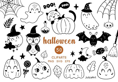 Black And White Halloween Clipart Graphic By Julzaart · Creative Fabrica