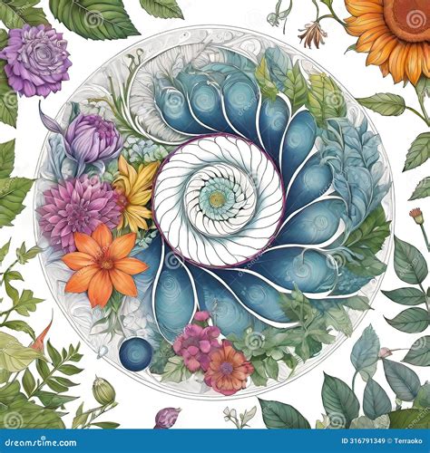 Fibonacci Sequence Circular Spiral Illustration For Adults Beautiful Design And Printable