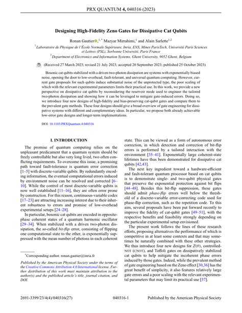 Pdf Designing High Fidelity Zeno Gates For Dissipative Cat Qubits