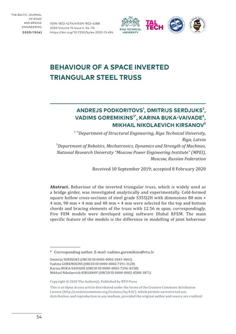 Pdf Behaviour Of A Space Inverted Triangular Steel Truss