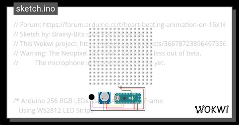 Heart Beating Animation On 16x16 LED Matrix With Sound Sensor Wokwi