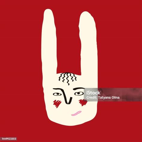 사랑스러운 얼굴을 가진 펑키 토끼 이상한 만화 토끼 얼굴입니다 현대 낙서 스타일의 기괴한 발렌타인 데이 카드 벡터 그림 기이함에