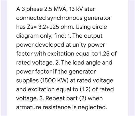 A Phase MVA KV Star Connected Synchronous Chegg Com