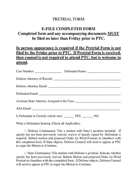 Fillable Online Pretrial Form E File Completed Fax Email Print Pdffiller