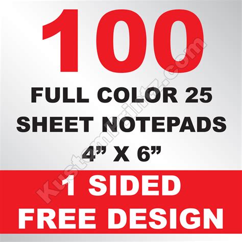 100 Notepads 4x6 Kustomprintz