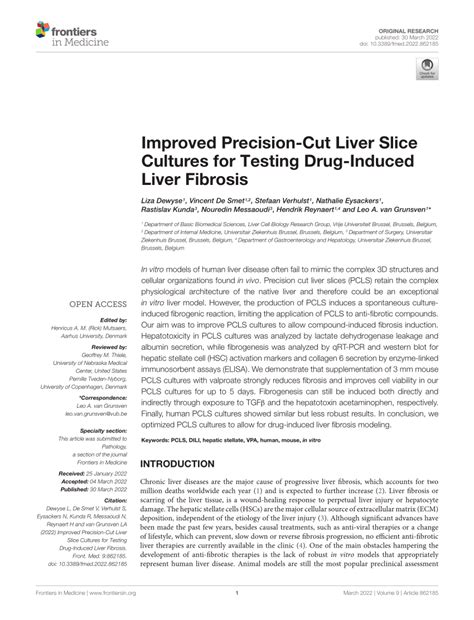 Pdf Improved Precision Cut Liver Slice Cultures For Testing Drug Induced Liver Fibrosis