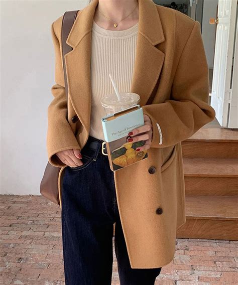 핸드메이드handmade 클래식카라 하프코트 블랙카멜 울100